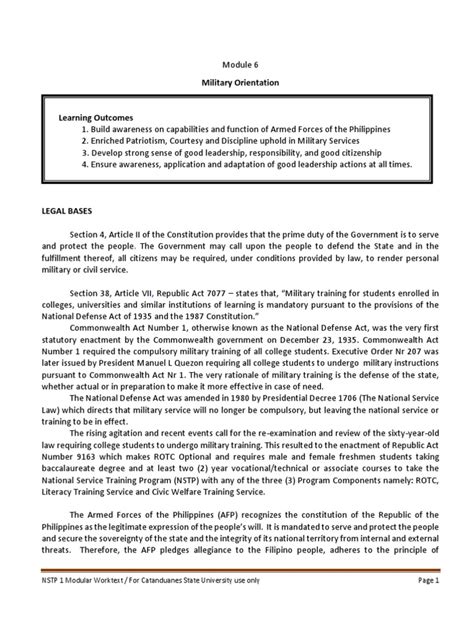 3 Nstp1 Module 6 Military Orientation Pdf Leadership Military