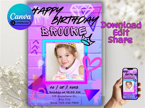 90s Theme Birthday Party Invitation Graffiti Birthday Invitation