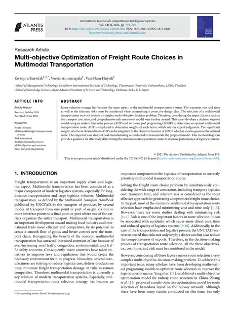 PDF Multi Objective Optimization Of Freight Route Choices In Multimodal Transportation