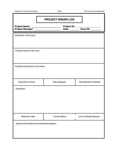FREE Issues Log Samples In PDF DOC