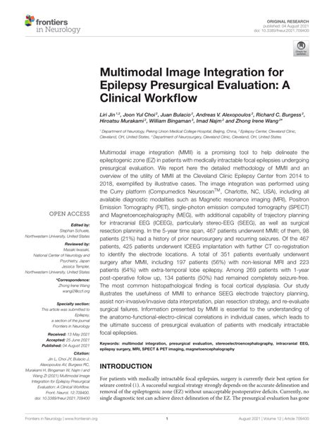 Pdf Multimodal Image Integration For Epilepsy Presurgical Evaluation A Clinical Workflow