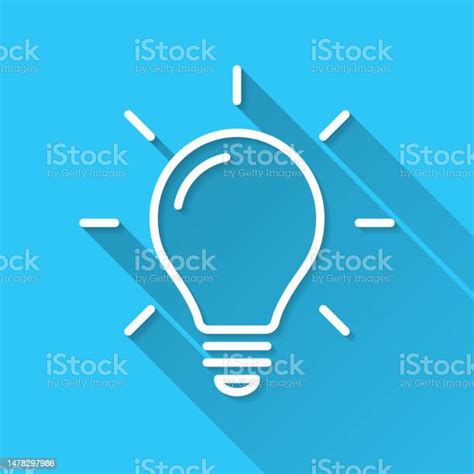 전구 파란색 배경에 아이콘 긴 그림자가 있는 평면 디자인 3차원 형태에 대한 스톡 벡터 아트 및 기타 이미지 3차원 형태 개념 경제 Istock