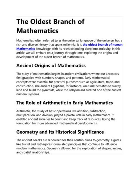 The Oldest Branch Of Mathematics Pdf