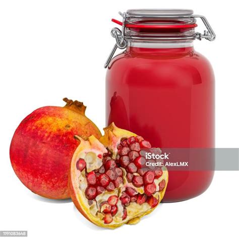 석류가 있는 석류 잼 항아리 흰색 배경에 고립된 3d 렌더링 3차원 형태에 대한 스톡 사진 및 기타 이미지 3차원 형태 개념 개념과 주제 Istock