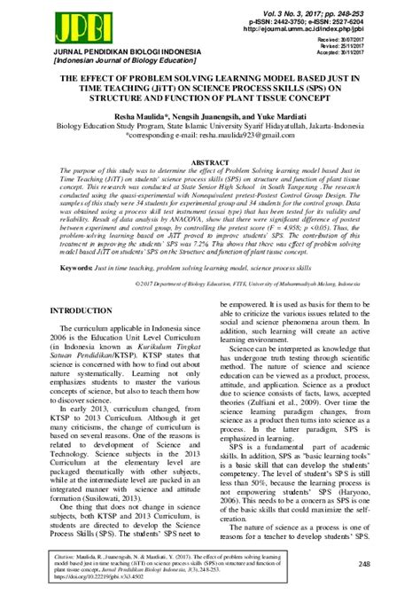 Pdf The Effect Of Problem Solving Learning Model Based Just In Time