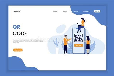 qr code scanning vector illustration landing page with people scan code