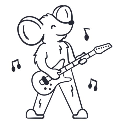Cute Mouse Guitar Player Cartoon Stroke Png And Svg Design For T Shirts