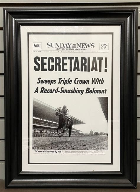 1973 Secretariat Triple Crown Winner Framed Front Page Etsy