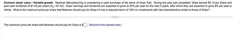 solved common stock value variable growth newman