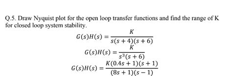Solved Q 5 Draw Nyquist Plot For The Open Loop Transfer Chegg