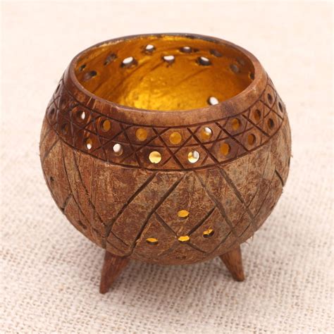 Wood And Coconut Shell Jewelry Box Golden Inside Coconut Shell