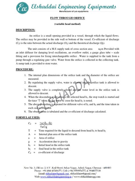 Flow Through Orifice M Variable Pdf