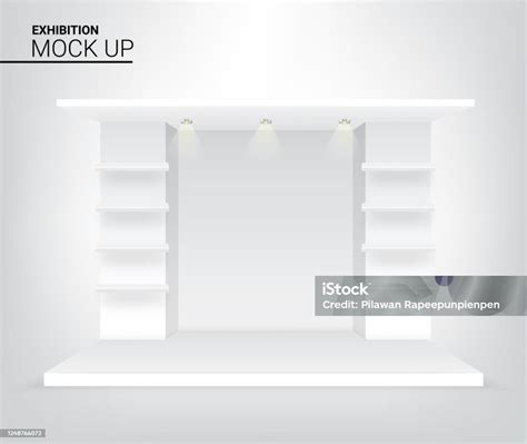 3d 그래픽 은 광고 콘서트 또는 프리젠 테이션 배경 일러스트 벡터에 대한 사실적인 무대 연단을 모의 이벤트 및 전시 컨셉 디자인 3차원 형태에 대한 스톡 벡터 아트 및