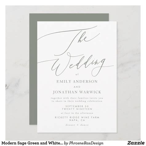 Modern Sage Green And White Simple Wedding Invitation Zazzle Artofit