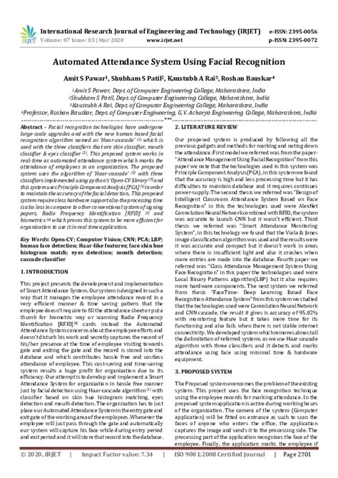 pdf irjet automated attendance system using facial recognition