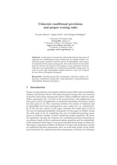 Pdf Coherent Conditional Previsions And Proper Scoring Rules