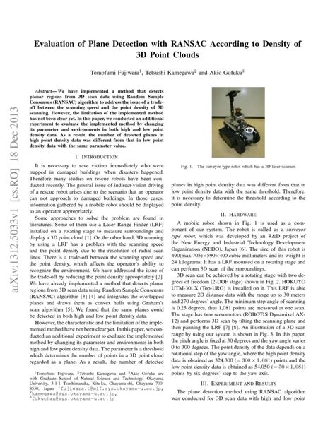 Evaluation Of Plane Detection With Ransac According To Density Of 3d