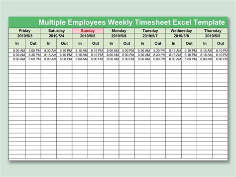 Printable Multiple Employees Timesheet Template