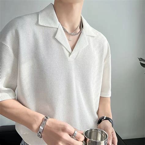 High Quality White Polo Plain Waffle Polo Shirt For Men Korean Style