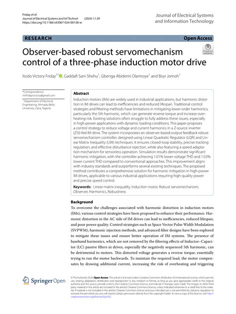 PDF Observer Based Robust Servomechanism Control Of A Three Phase Induction Motor Drive