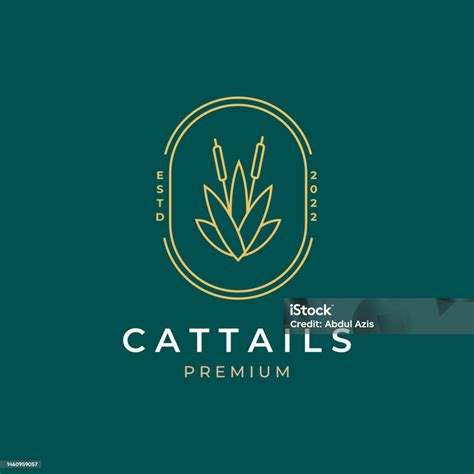 Cattail Grass Line Art Badge Logo Vector Symbol Illustration Design