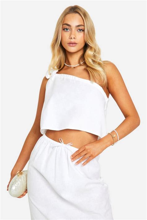 Cotton Tie Shoulder Crop Top Boohoo Uk