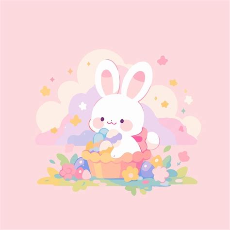 Premium Vector Cute Kawaii Easter Bunny Cartoon Illustration