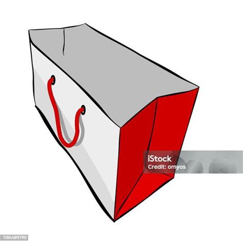 간단한 벡터 회색 손 은 흰색에 고립 된 빨간 밧줄종이 가방의 스케치를 그립니다 가방에 대한 스톡 벡터 아트 및 기타 이미지 가방 계산대 구매 Istock