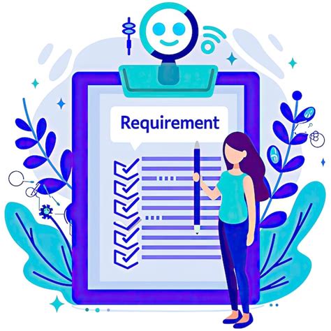 Requirement Above An Open Clipboard With A Checkdown List A Person Holding A Pen Near A Text Box