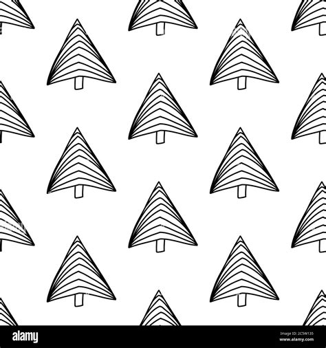 Seamless Pattern Made From Doodle Abstract Fir Trees Isolated On White Background Vector Stock