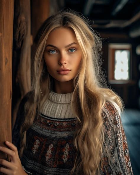 Premium Photo Beautiful Scandinavian Woman Inside A Wooden Cabin