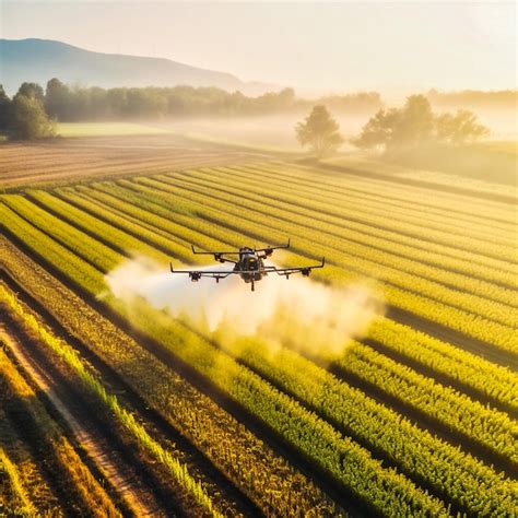 Premium Ai Image A Drone Sprays Pesticides On A Field Generative Ai