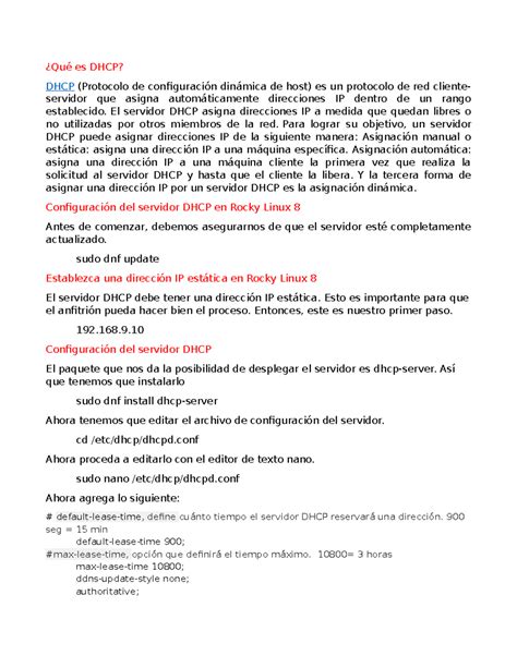 DHCP DHCP SERVIDOR DE ROCKY LINUX Qué es DHCP DHCP Protocolo de configuración dinámica de