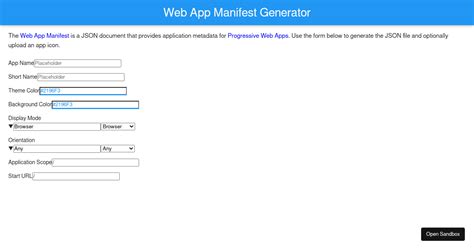 manifest generator codesandbox