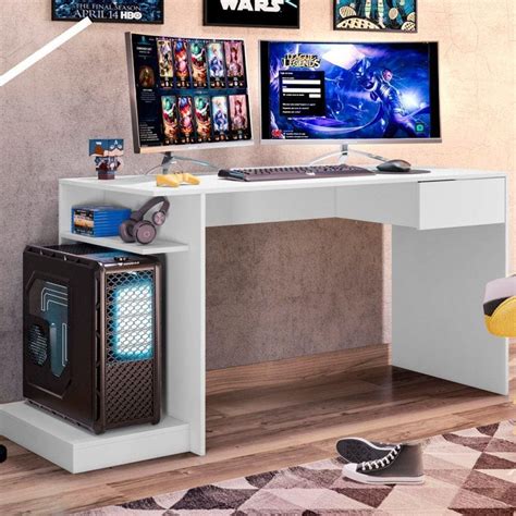 Mesa Gamer Branca Uma Gaveta Pontofrio