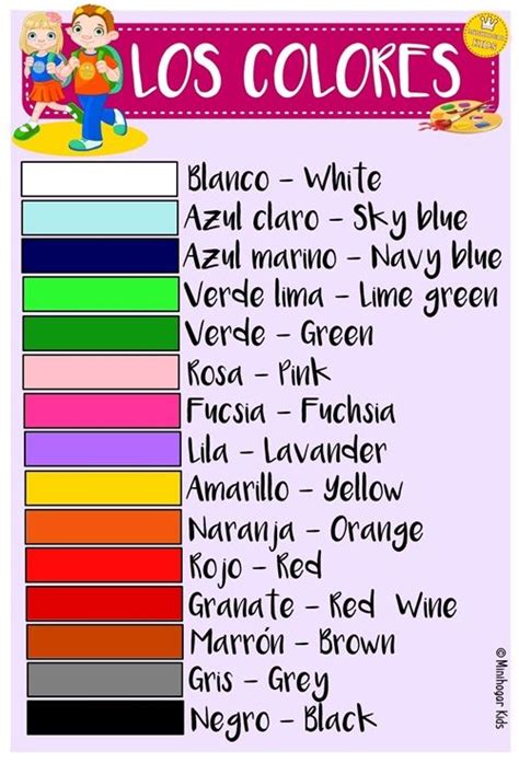Nombres De Los Colores En Ingles