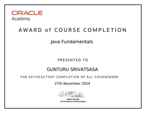Java Programming Oracleacademy Skilldevelopment Learning Coding Srivatsasa G