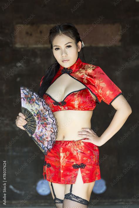 Sexy Chinese Woman Red Dress Traditional Cheongsam Stock Photo Adobe Stock