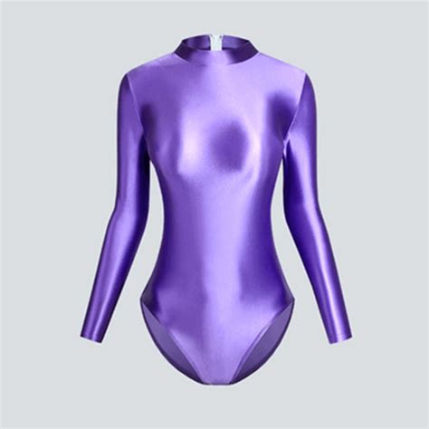 Hebe Purple Wet Look Shiny Leotard Satinylust
