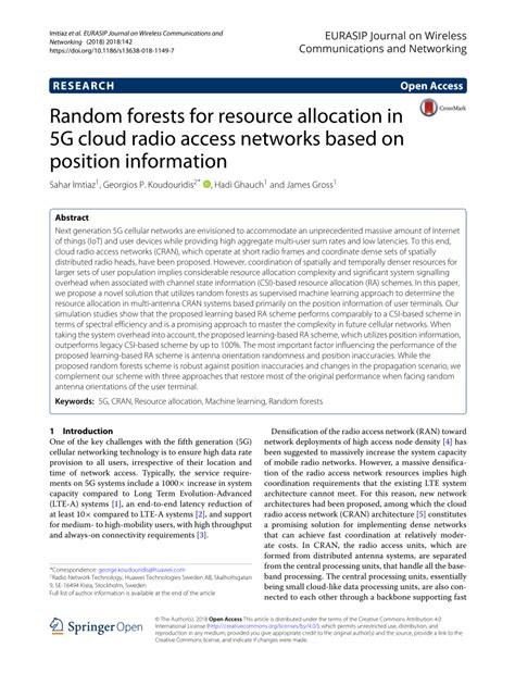 pdf random forests for resource allocation in 5g cloud radio access