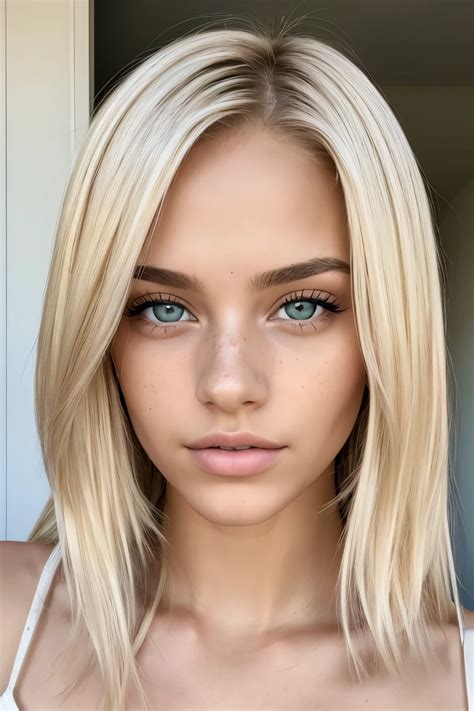 Medium Shot Editorial Front Photo Of Yo Naked Woman Blonde Hair