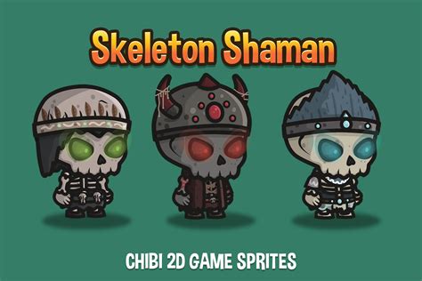 Chibi Skeleton Shaman Character Sprites CraftPix Net