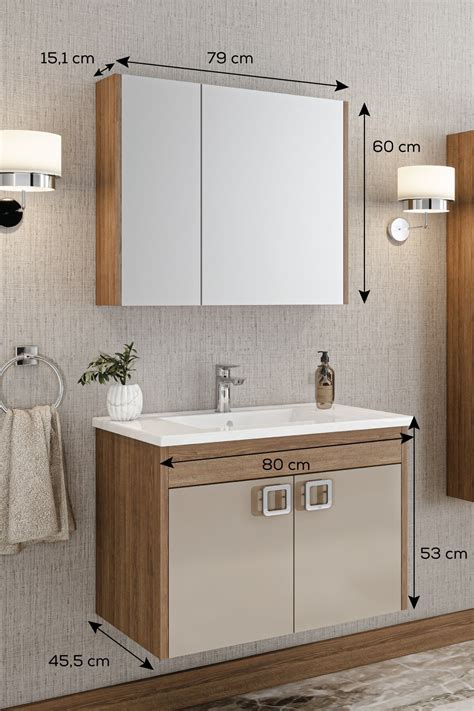 Balneom Banyo Anemon 80cm Banyo Dolabı Aynalı Dolaplı Üst Dolap Lavabo