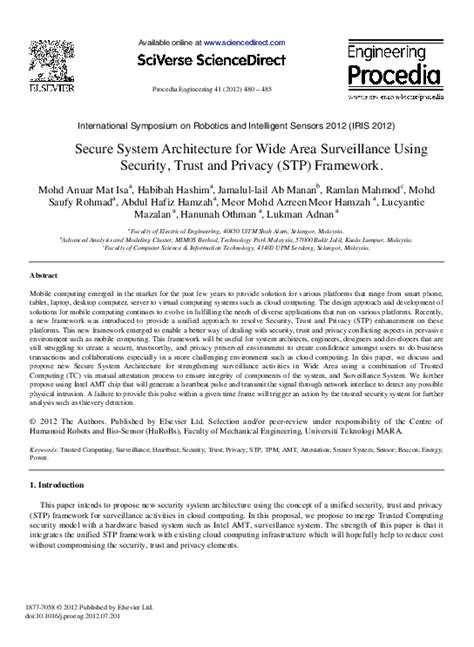 Pdf Secure System Architecture For Wide Area Surveillance Using Security Trust And Privacy