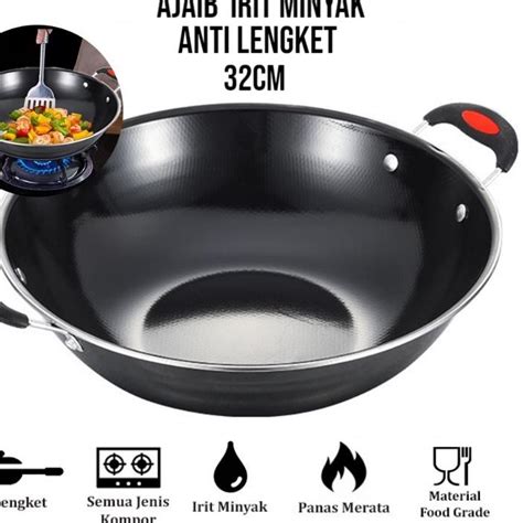 Jual Harga Heboh COD WAJAN ENAMEL JUMBO TEBAL TAHAN API ANTI LENGKET 32cm Penggorengan Kuali Wok