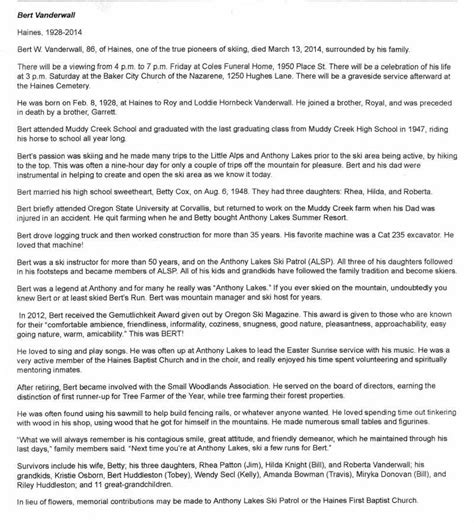 Obituary For Bert Vanderwall