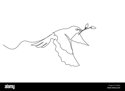Free Bird Flying Branch Leaf In Mouth Line Art Design Stock Vector