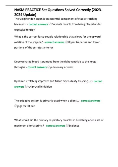 Summary NASM PRACTICE Set Questions Solved Correctly Update NASM PRACTICE S Stuvia US