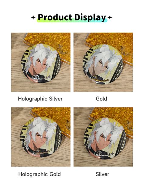 Custom Holographic Rainbow Hot Stamping Glitter Badges Wooacry