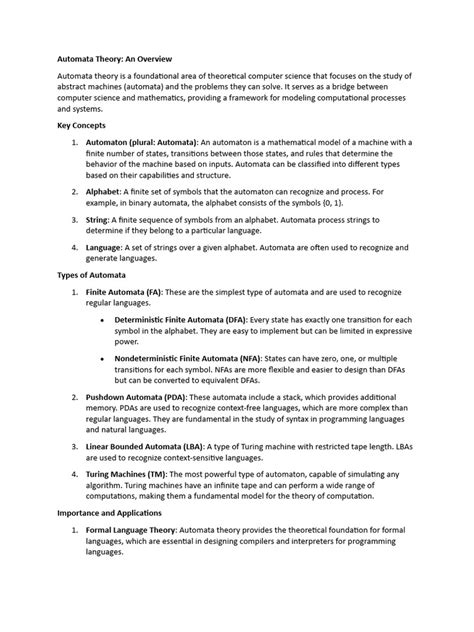 Automata Theory Notes Pdf Computer Science Computing